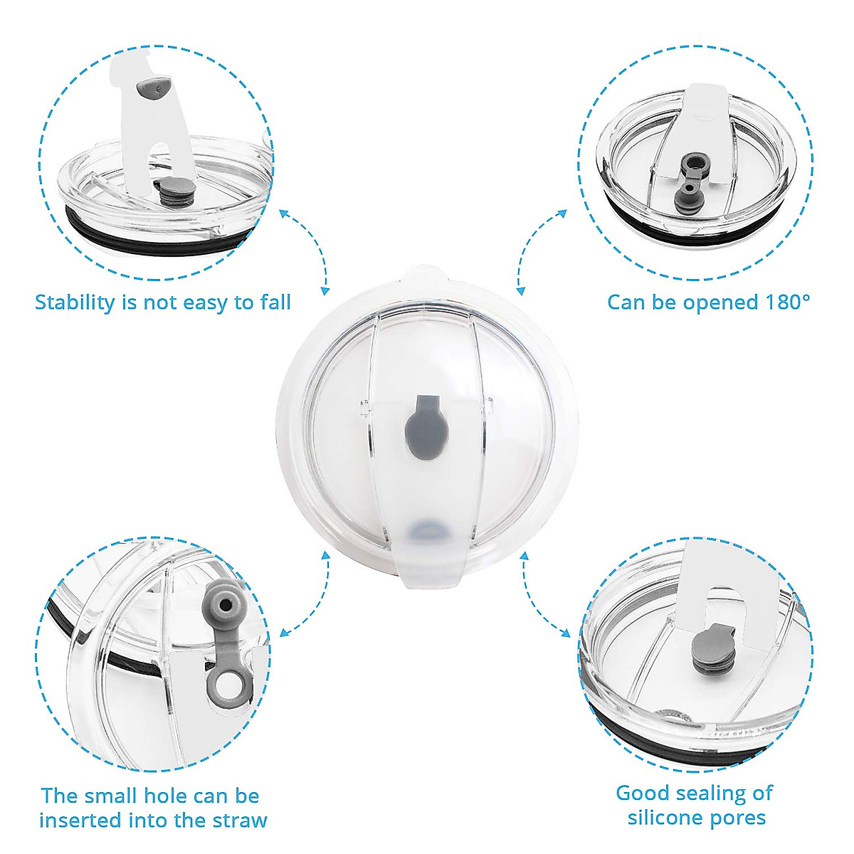 KUFUNG Tumbler Lids Spillproof 20 oz, Splash Resistant Lid for Tumbler/For Yeti Rambler/Coffee Mug and More Cooler Cup (Grey, 20 OZ)