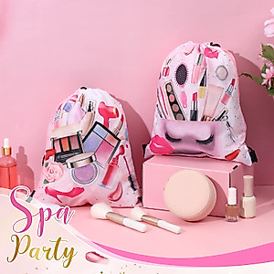 Equsion 12 Pcs Spa Party Favor Bags Drawstring Backpack Spa Party Gift Bags Spa Party Supplies for Girls Women Makeup Birthday Party Decorations Salon Baby Shower Spa Party Decorations, 12 x 10 Inch