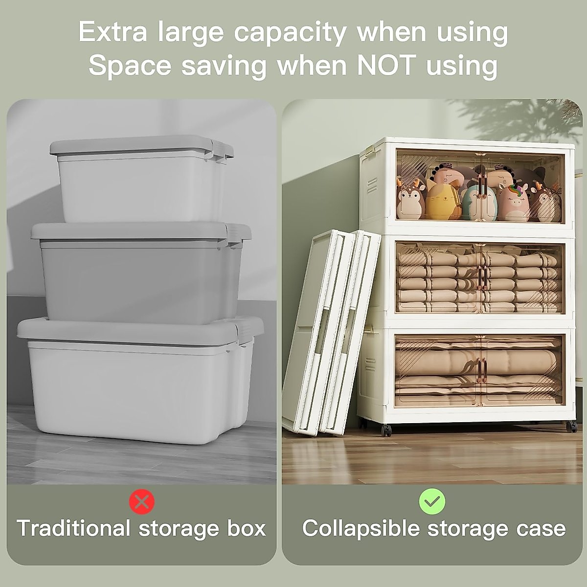 Storage Bins with Lid, 36 Gal Extra Large Collapsible Storage Bins with Private Panel, 3 Packs Stackable Storage Bins with Wheels,Closet Organizers and Storage for Home, Ofiice, Dorm