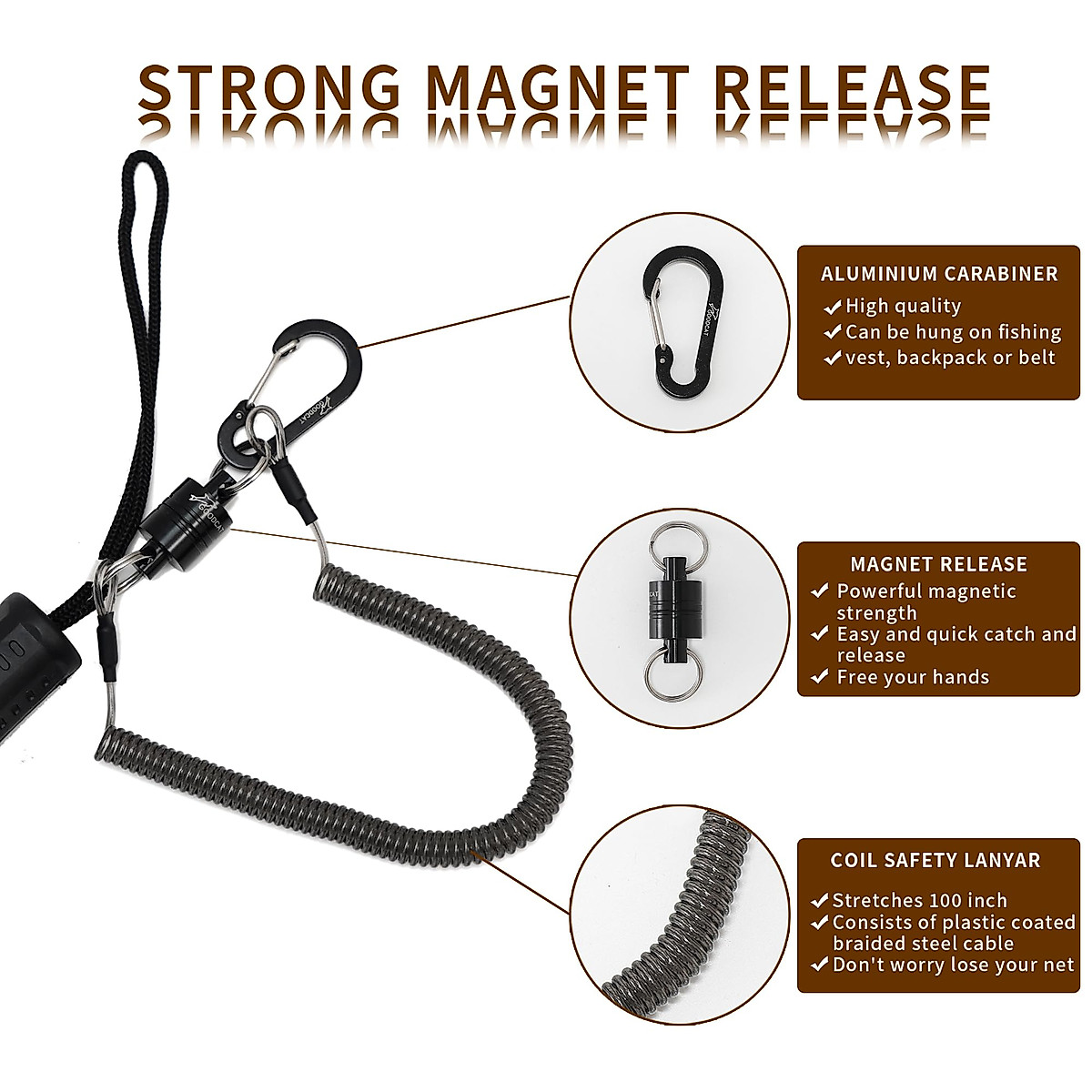 GOODCAT Fly Fishing Net, Bass Trout Landing Net, Folding Fishing Nets Fresh Water, Safe Fish Catching or Releasing, Fly Fishing net Magnetic Release (A:Square-Extend Length:24.6")