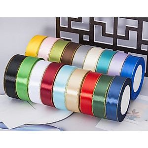 YASEO 25 Yards 1 Inch Black Satin Ribbon with Gold Edges, Gold Border Fabric Ribbons for Gift Wrapping and Crafts