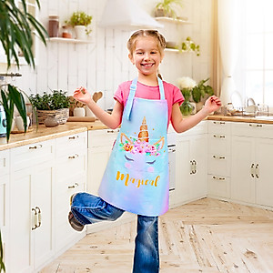 Sylfairy Aprons for Kids Girls Rainbow Unicorn Apron Children Kitchen Chef Aprons Smock (Unicorn B, Small,3-5Years)