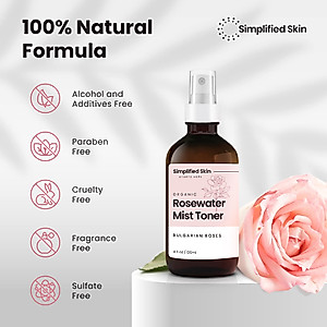 Rose Water Spray for Face & Hair - 100% Natural Organic Face Toner - Alcohol-Free Makeup Remover - Anti-Aging Self Care Beauty Mist - Face Care - Hydrating Rosewater Refill - 8 Oz