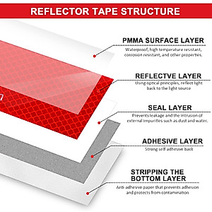 Harciety Reflective Safety Tape 2In x 32Ft, DOT-C2 Red/White Reflector Strip Outdoor for Trailers Cars Trucks High Visibility Conspicuity Tape