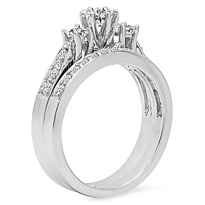 Dazzlingrock Collection 0.80 Carat (Cttw) 14k Round Diamond Women 3 Stone Engagement Ring Set 3/4 CT, White Gold, Size 7.5