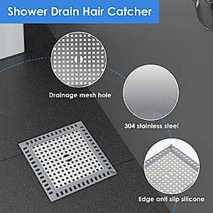 4 Pcs Shower Drain Hair Filter Mesh Tub Drain Protector with Silicone Rim Anti Slip Sink Hair Stopper Stainless Steel Hair Strainer Bathtub Hair Trap Stopper for Kitchen Bathroom Laundry (Square)