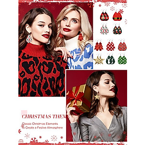 Hicarer 25 Pairs Christmas Faux Leather Earrings Halloween Thanksgiving Holiday Fall Leather Teardrop Dangle Earrings for Women