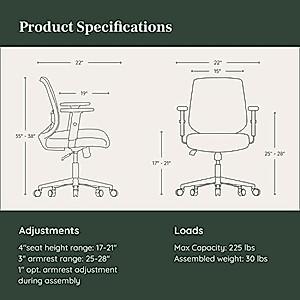 Branch Daily Chair - Sustainable and Stylish Mesh Computer Office Chair with Swivel, Lumbar Rest, and Adjustable Armrests - Comfortable Seating for Improved Posture and Productivity - Green-White