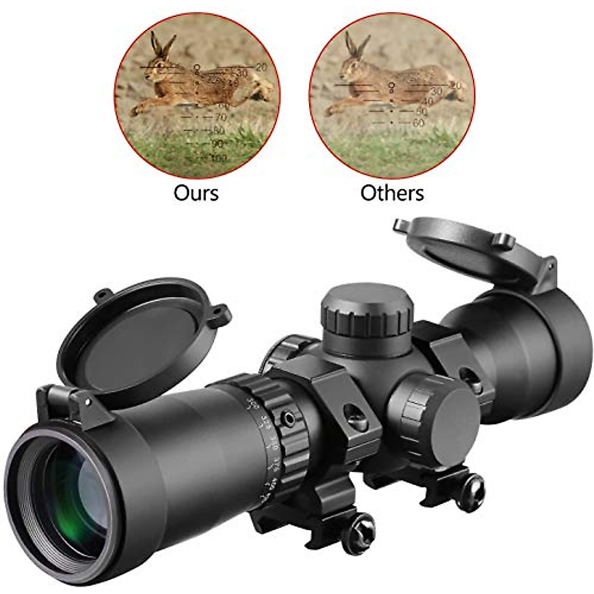 MA3TY 1.5-5x32 Crossbow Scope, 20-100 Yards Ballistic Reticle, 300-425 FPS Speed Adjustment,Second Focal Plane,Crossbow Scopes,2 Retical Illuminated Compact Optics, W/Rings