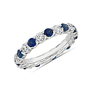 Carillon Eternity 2.00 Ctw Blue Sapphire White Cz Alternate Gemstone 925 Sterling Silver Stackable Ladies Meditation Ring (Available Size 5 to 13) (9)
