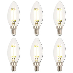 Westinghouse 5271020 4.5 Watt (60 Watt Equivalent) B11 Dimmable Clear Filament LED Light Bulb, Candelabra Base, 6 Pack