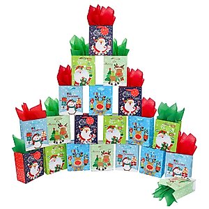 ysmile Small Christmas Gift Bag with Wrapping Paper in Bulk 20 Pack