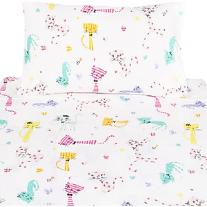 Scientific Sleep Kitty Cats Cute Fun Soft Sheets Set Twin, Fitted Sheet with 14" Inch Deep Pocket, 95 GSM 100% Microfiber Polyester Bedding Sheet Set for Boys Girls Teen Kids Gift (6, Twin)