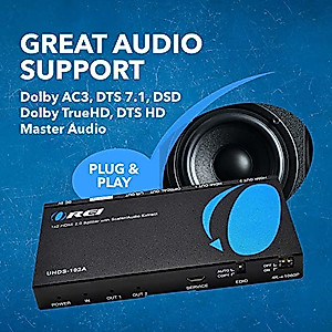 OREI 1x2 2.0 HDMI Splitter with Scaler Audio Extractor 2 Ports with Full Ultra HDCP 2.4K at 60Hz & 3D Supports EDID Control - UHDS-102A