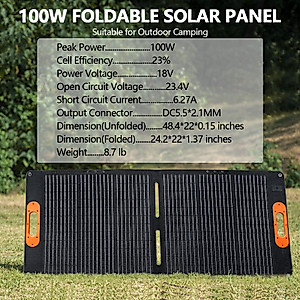 ALLWEI 100W Portable Solar Panel for 300/500 Power Station Solar Generator, 18V Foldable Solar Battery Charger with Adjustable Kickstand, Waterproof IP68 for Camping Trip Outdoor RV Blackout