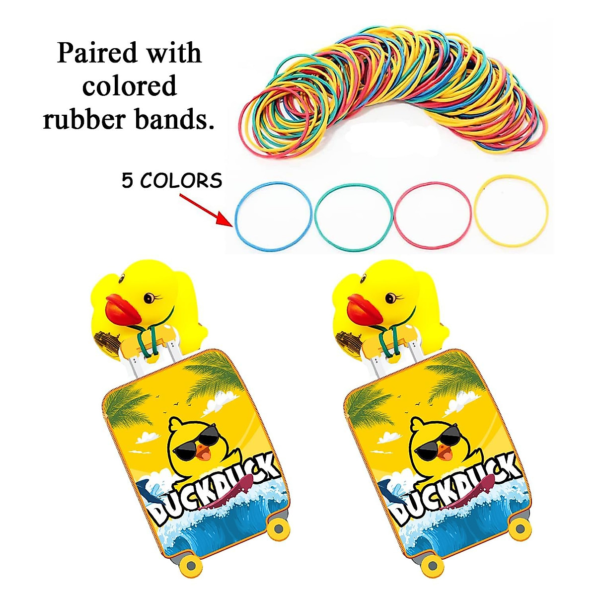 Waxvery Cruising Duck Tags - 35 Pack, Suitcase Shape Design, With Hole and Rubber Bands (Yellow)