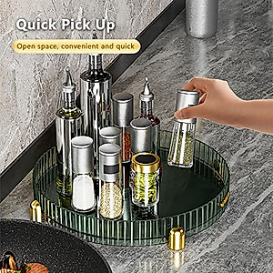 360° Rotating Lazy Susan Organizer, 11" Large Green Turntable Organizer for Spice Rack, Cabinet, Kitchen Countertop Cupboard, Acrylic Bathroom Counter Organizer for Cosmetics, Candle, Lotion Bottle