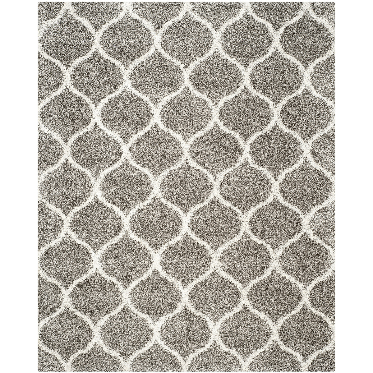 SAFAVIEH Hudson Shag Collection Area Rug - 8' x 10', Grey & Ivory, Moroccan Ogee Trellis Design, Non-Shedding & Easy Care, 2-inch Thick Ideal for High Traffic Areas in Living Room, Bedroom (SGH280B)