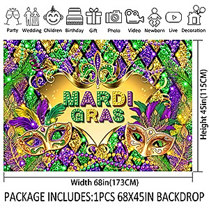 ZTHMOE 68x45inch Fabric Mardi Gras Backdrop Masquerade Festival Carnival Photography Background New Orleans Beads Party Decorations Photo Banner Booth Props
