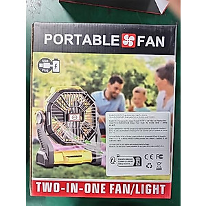 Sendowtek Portable Battery Fan with LED Light, 10400mAh Quiet Rechargeable Tent Fan with Hanging Hook 4 Speed Small USB Battery Powered Camping Fans for Travel Picnic Outdoor Indoor Cooling Sleeping