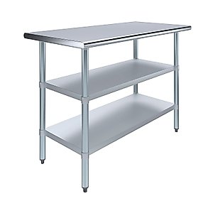 48" Long X 24" Deep Stainless Steel Work Table with 2 Shelves | Metal Food Prep Station | Commercial & Residential NSF Utility Table