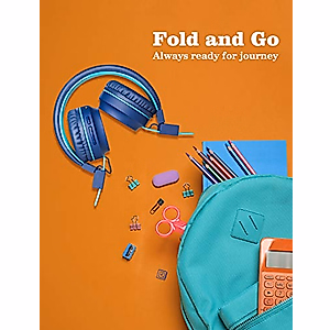 iClever BTH03 Kids Bluetooth Headphones Safe Volume, Colorful LED Lights, 25H Playtime, Stereo Sound Mic, Bluetooth 5.0, Foldable, On Ear Kids Wireless Headphones for Tablet Airplane, Blue