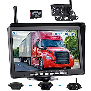 WOOCARTY 10.1'' Wireless RV Backup Camera System, 1080P DVR Recording Monitor, Night Vision IP68 Waterproof Rear View for Truck/Trailer/Camper, 32GB SD Card, Compatible with Furrion Mount, W101 BLACK