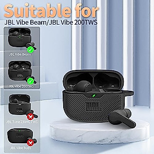 YIPINJIA for JBL Vibe 200TWS/JBL Vibe Beam Case Cover, Silicone Protective Shock Cover Compatible with JBL Vibe 200TWS & JBL Vibe Beam True Wireless Headphones Charging Case with Carabiner(Black)