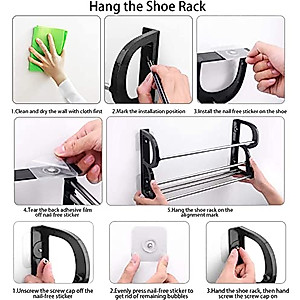 Rackii Over the Door Shoe Organizer, 2-Pack Wall Mounted Shoe Rack Organizer,Door Shoe Rack Organizer with Sticky Hanging Mounts,Shoes Holder Storage Organizer Shelf with Storage Hooks-No Drilling