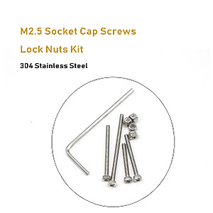 binifiMux 160pcs M2.5 Hex Socket Cap Screws Self Locking Nuts Assortment Kit with Wrench, Silver 304 Stainless Steel, M2.5x20mm/ 25mm/ 30mm/ 35mm/40mm/45mm