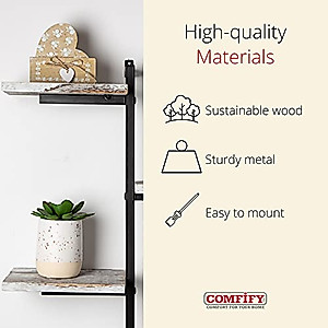 Farmhouse, Wall Mounted Floating Shelves – Set of 2 Decorative Shelves w/ Metal Brackets - Industrial Shelves for Bedroom, Living Room or Bathroom – Modern Wall Décor & Book Shelf Idea - Rustic White