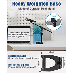 Mictop Desktop Microphone Stand, Adjustable Mic Stand with Boom Arm, Mic Clip Holder and 3/8" to 5/8" Screw Adapter for Dynamic Microphone and Blue Snowball, Blue Yeti, Kick Drums, Guitar Amps