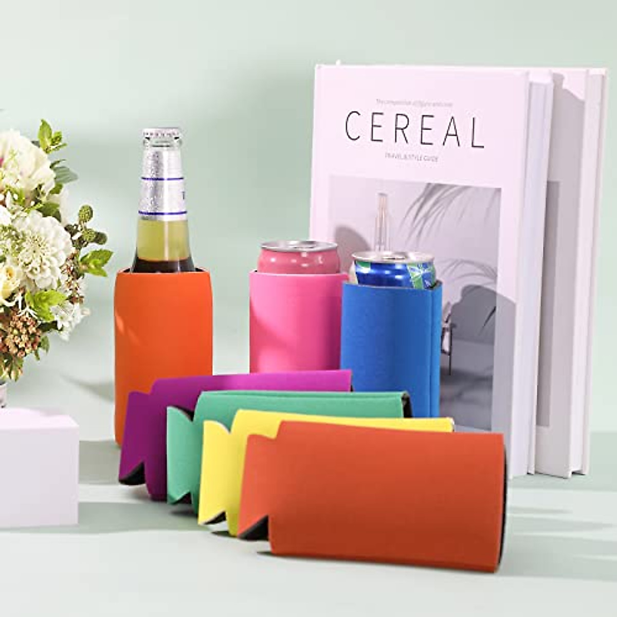 Necmuaih Slim Can Cooler Sleeves (25-Pack), 12oz Tall Skinny Insulated Foam Cotton Beer Can Cooler for White Claw, Truly, Slim Beer, Red Bull, Spiked Seltzer, Perfect for Party or BBQs.