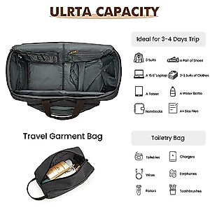 Carry On Garment Bag for Travel, S-ZONE Convertible Garment Duffle Bag Suit Bags for Men Women Travel- 2 in 1 Hanging Suitcase Business Travel Bag with Toiletry Bag (Black)