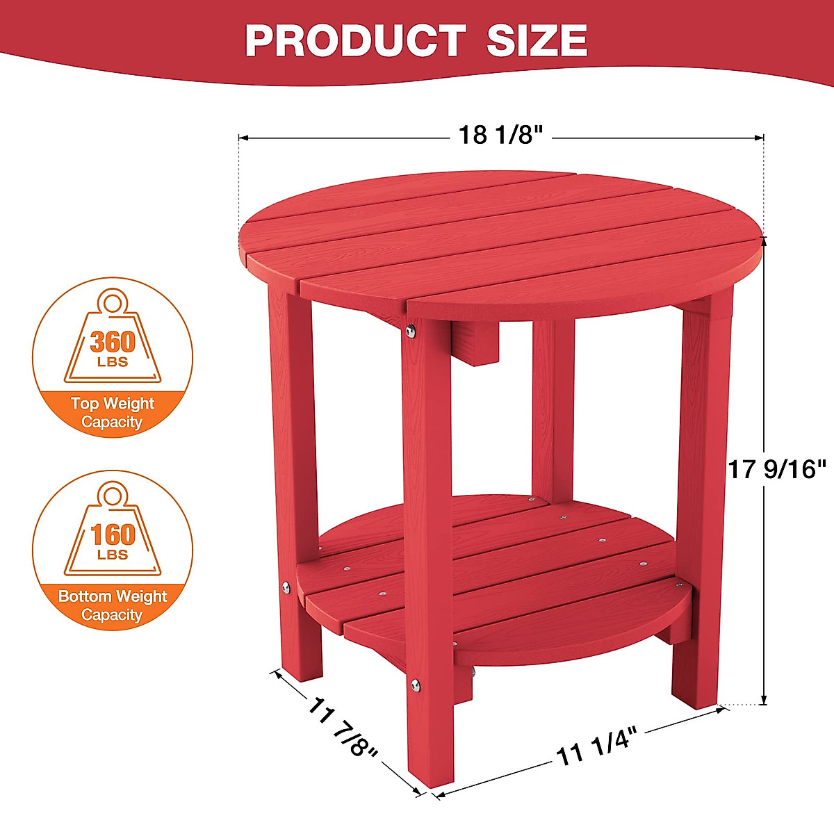 YEFU Adirondack Side Table,18" Double Outdoor Side Table, Poly Lumber end Table, Weather Resistant for Indoor, Patio, Pool, Porch, Backyard-Red