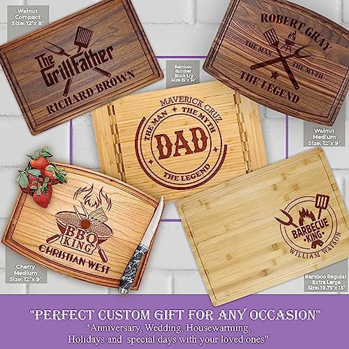 Tayfus Personalized Cutting Boards for Men - Customized Wood Meat Boards for Grill Masters - Unique Custom Gift Ideas for Father's Day, Christmas, Birthday, Anniversary for Men, Dad, Grandpa and Him