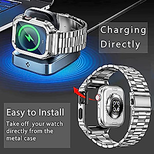 MioHHR Stainless Steel Band and Case Compatible with Apple Watch Band 44mm, Men Rugged Metal Strap and Protective Bumper Cover for iWatch Series SE 6 5 4 (Sliver,44mm)