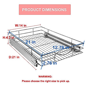 Sikarou Pull Out Cabinet Drawer Organizer, 14”W x 21”D - Requires At Least 15 Cabinet Opening, Heavy Duty Slide Out Shelves, Sliding Drawer Storage for Kitchen, Bathroom, Chrome Finish