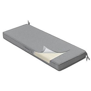 Crestlive Products Outdoor Bench Cushion 48x18 Inches, Patio Furniture Pads with Ties Water Resistant Fabric Durable Thicken Memory Foam for Loveseat Couch Porch Swing, Light Gray