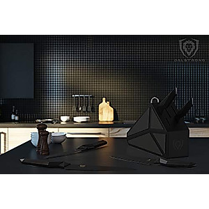 DALSTRONG Knife Block Set - 5pc - Shadow Black Series - Black Titanium Nitride Coated - High Carbon - 7CR17MOV-X Vacuum Treated Steel - Sheath - Kitchen Knife Set with Block - NSF Certified