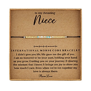 RareLove Niece Morse Code Beaded Bracelet Niece Gifts from Aunt Secret Message Jewelry Gift for Her, Waterproof Birthday Gift for Niece,Christmas Gift