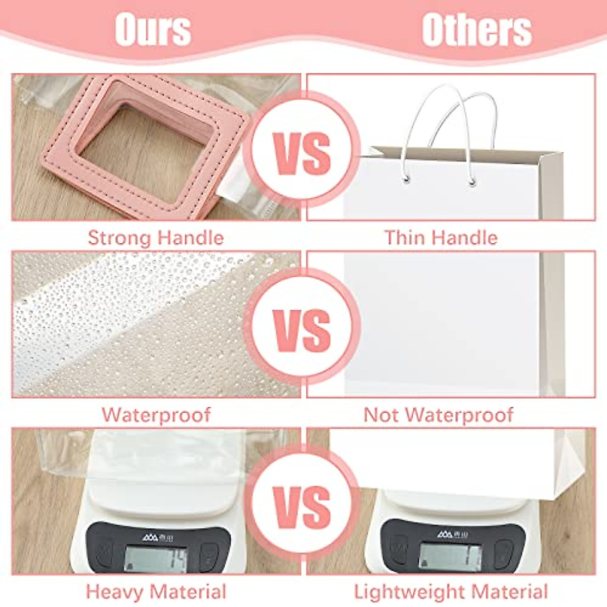 24 Pcs Clear Gift Bag with Handle, Small Transparent PVC Gift Bag Heavy Duty Bulk Tote PVC Bag Plastic Reusable Gift Wrap Bags Shopping Bags for Wedding, Bridal Baby Shower Party Favor, 7 x 4 x 8 Inch