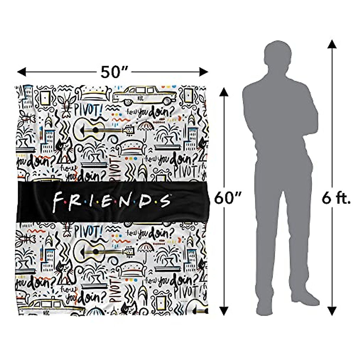Friends Let's Be Friends Pattern Officially Licensed Silky Touch Super Soft Throw Blanket 50" x 60"