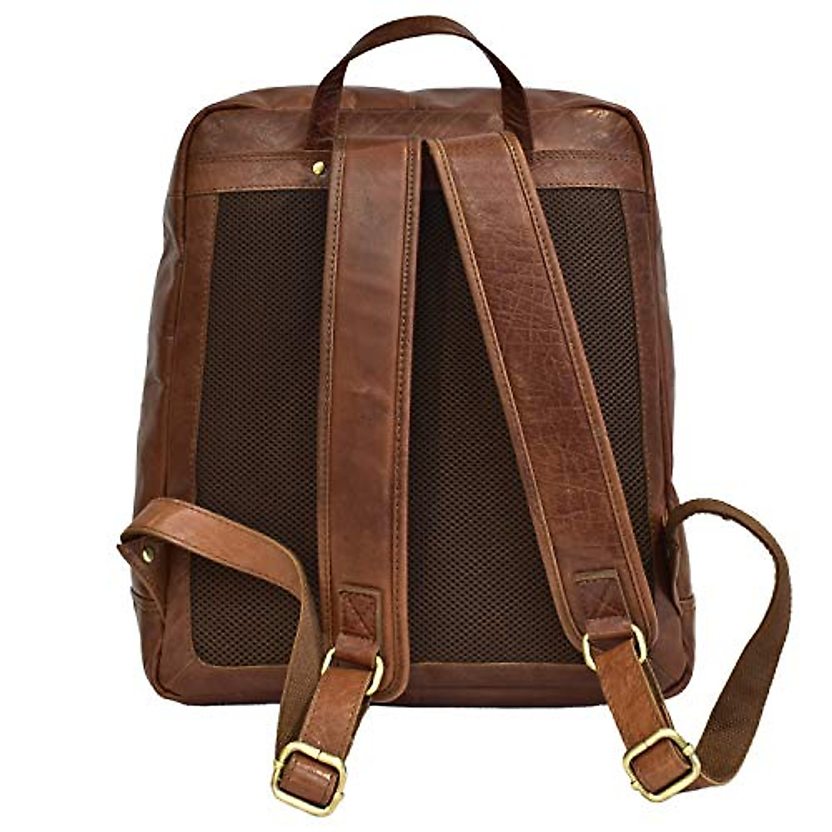 Zinda Genuine Leathers Large Unisex Backpack Top Zip Multiple Pockets Satchel Overnighter Travel 13” Laptop Bag (Cognac)