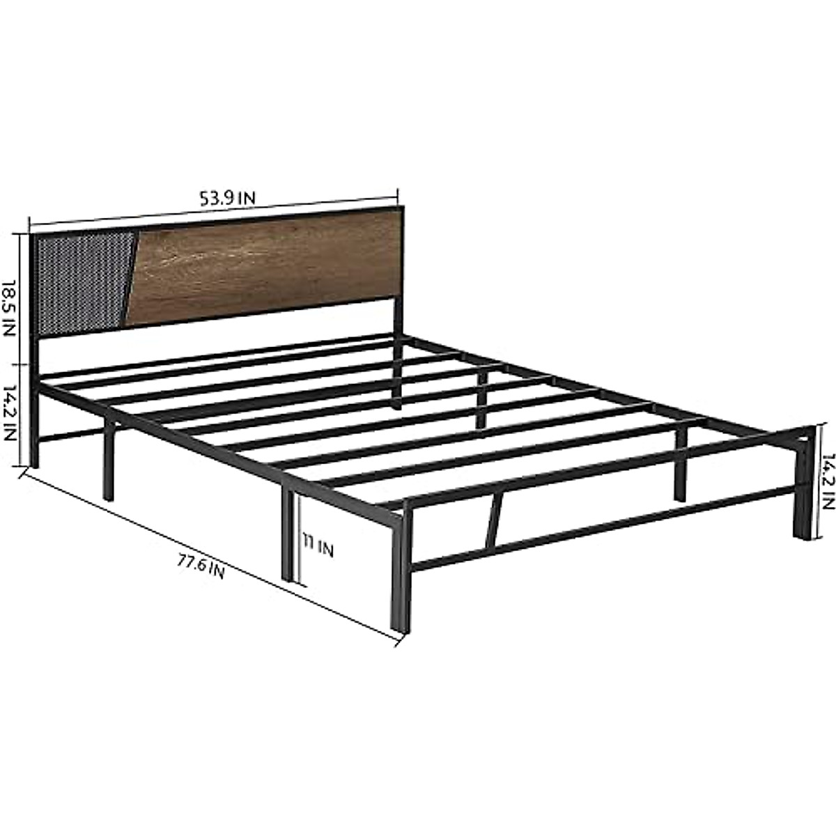 Alecono Heavy Duty Full Metal Bed Frame with Wood Headboard, Non-Slip Sturdy Steel Bed Platform Mattress Foundation No Box Spring Needed, Black