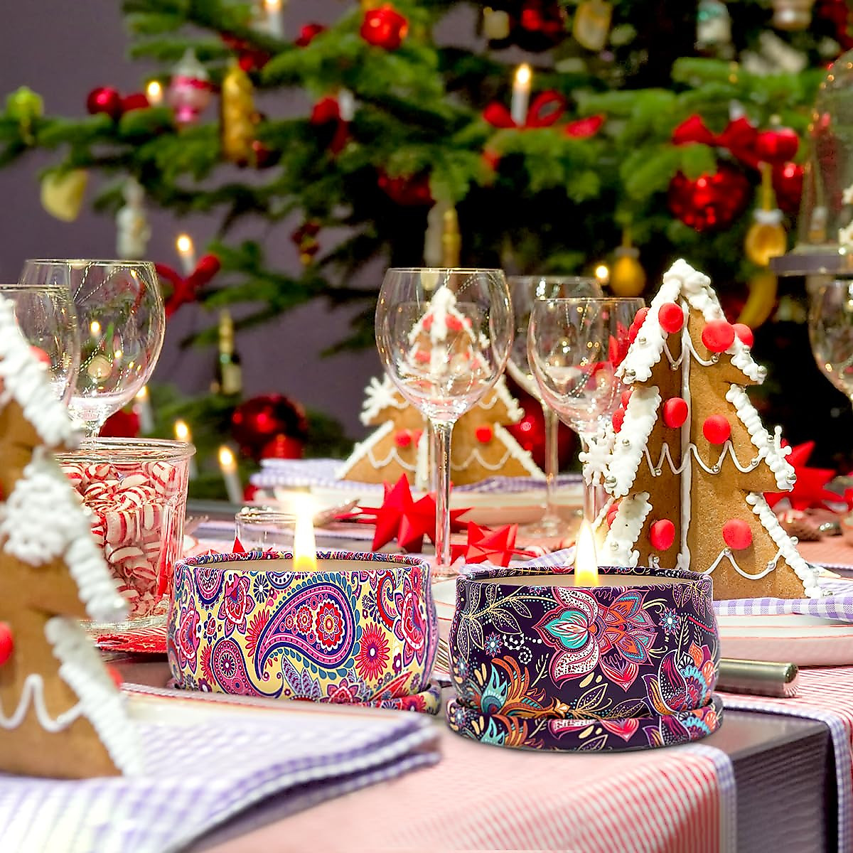 Scented Candles Gift Set for Christmas Thanksgiving, 3 Packs Natural Soy Wax Portable Travel Tin Candle, Bohemia Aromatherapy Gift Basket for Friends Classmates Colleagues