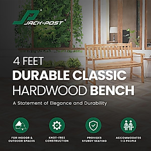 Four Seasons Courtyard 4 Feet Durable Classic Indonesian Hardwood Bench Accommodate Up to 2 People for Patio, Backyard, Garden and Porch, Brown