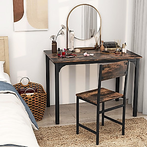 Giantex Dining Table Set for 4, Kitchen Table with Bench and Chairs, Industrial Gathering Bench Dining Set W/Metal Frame & Storage Rack, Dinette Set, Modern Functional Desk Set (Coffee)