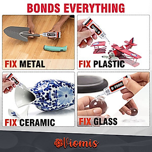 Viomis B7000 Glue 2PCS 15ml/0.5oz, Clear Craft Glue for Jewelry, B7000 Adhesive for Rhinestone Bead, Super Glue with Precision Tips for Cloth Shoe Fabric Cell Phone Screen Repair Metal Stone Nail Art