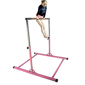Kids Kip Bar Jungle Gym Professional Horizontal Gymnastics Asymmetric Bar Height Adjustable Expandable 3 to 5 FT Pink
